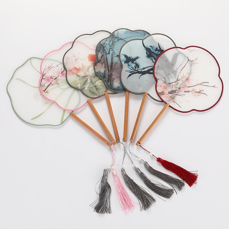 Buy Vintage Fan Hand Held Fans Retro Flower Fan Translucent Long Handle ...