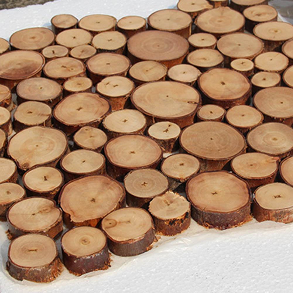 Buy 100pcs Pine Wood Slices Round Disc Tree Bark Wooden W/ For DIY ...