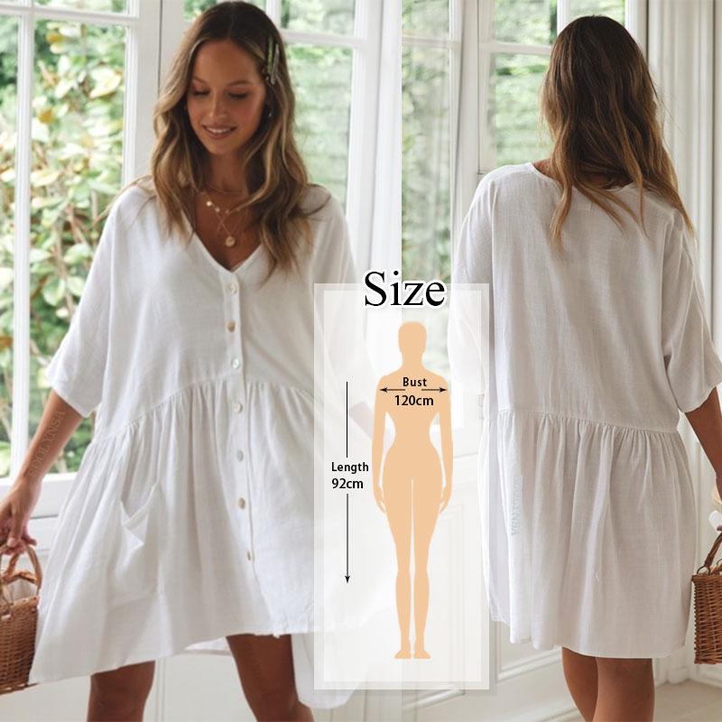 Buy Tunic Cover-ups 2020 White Cotton Tunic Beach Mini Dress Summer ...