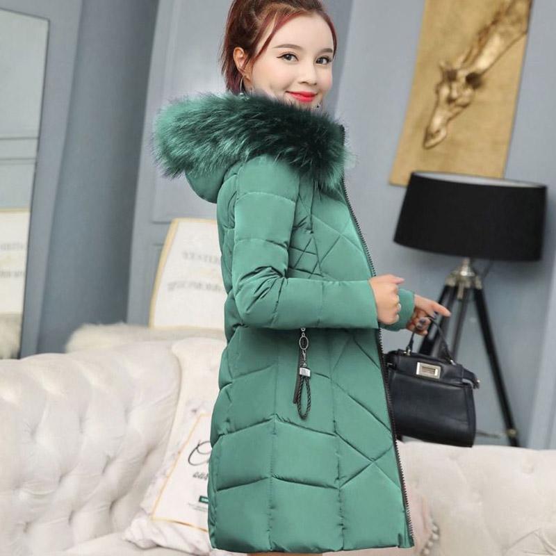 Buy Winter Down Jacket Ladies Thick Fashion Slim Cotton Jacket Mid-length Hooded Big Fur Collar ...
