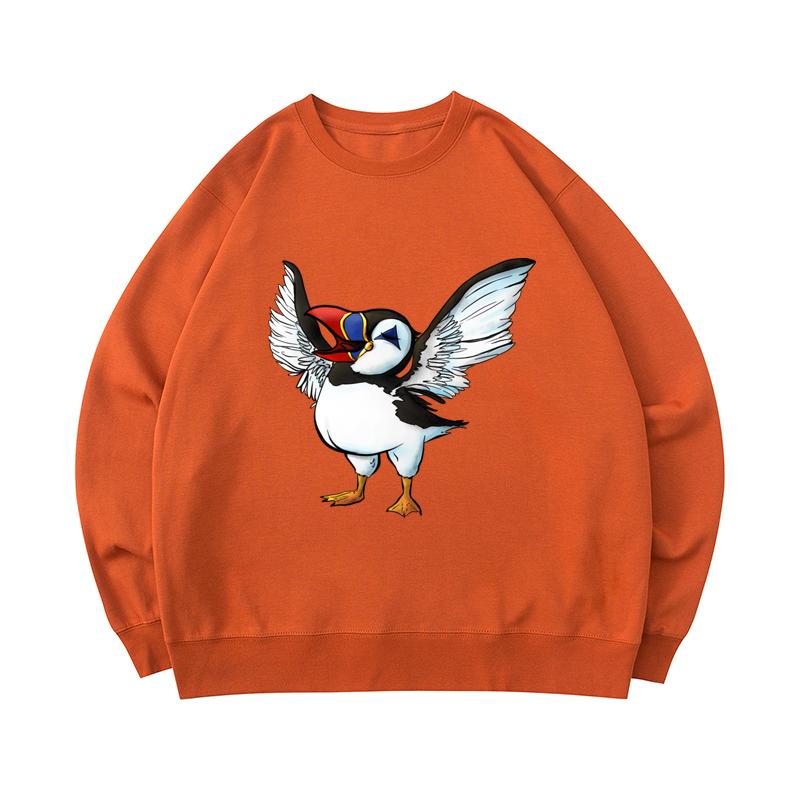Buy Men's 300 GSM 100% Cotton Sweatshirt Happy Puffin Tops Print Street ...