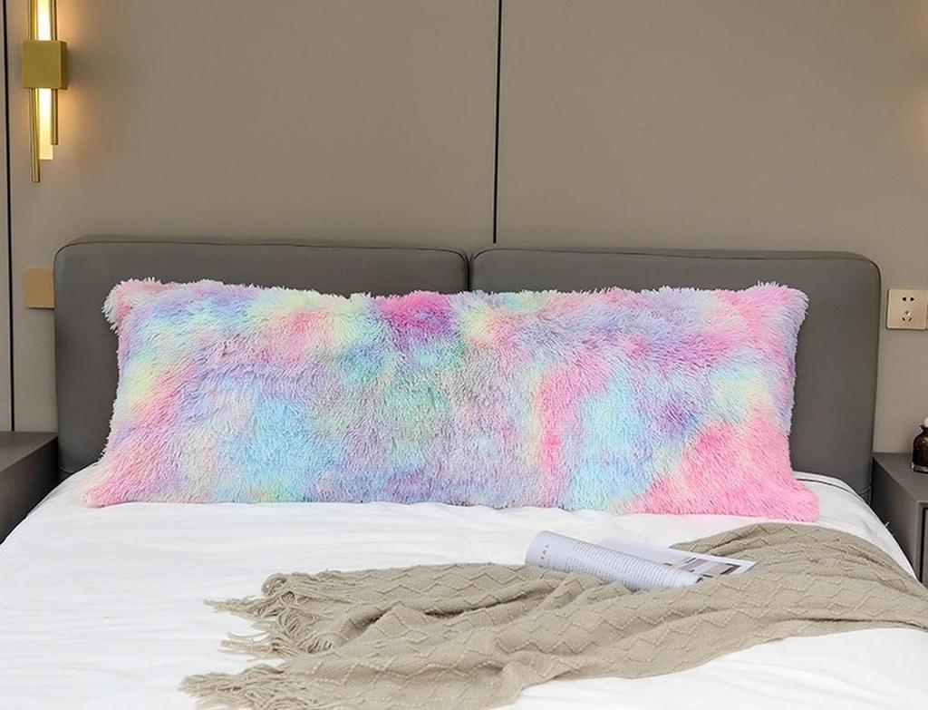 Buy 57x20 Fluffy Long Pillowcase Solid Color Plush Decorative ...
