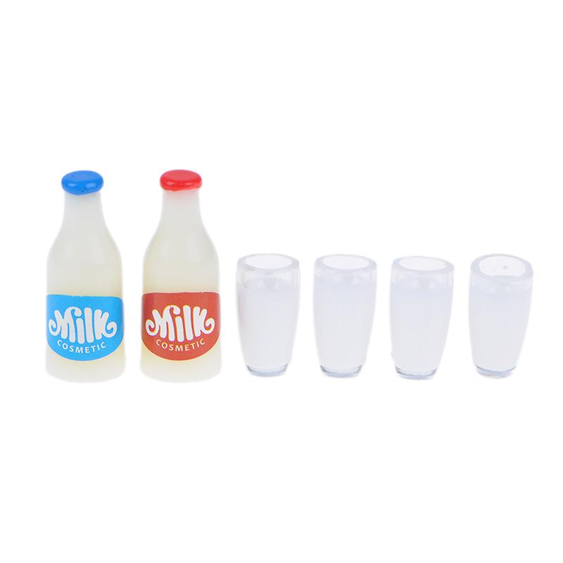 6Pcs 1:12 Dollhouse Miniature Milk Bottle Milk Cup for Dolls House ...