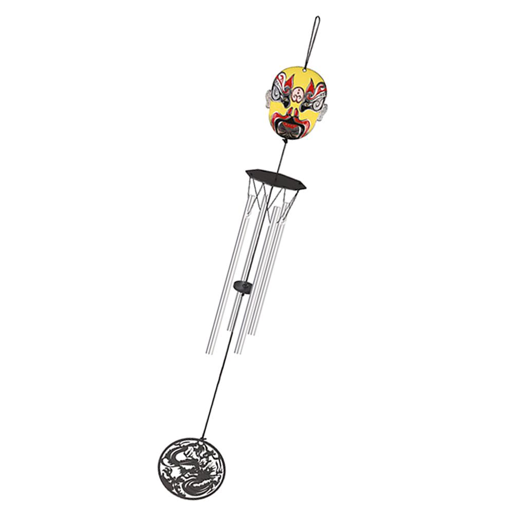 Chinese Beijing Opera Mask Wind Chimes 4 Tubes Outdoor Decor Yellow ...