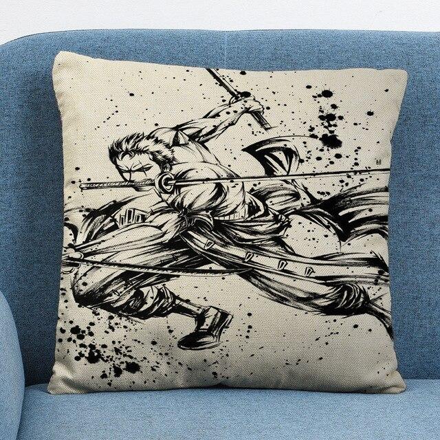 Buy One Piece Ink Painting Cartoon Character Linen Cushion Cover Pillow ...