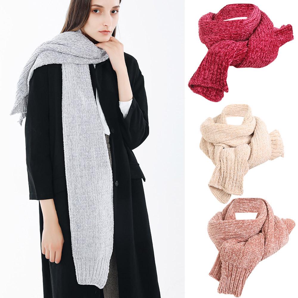 Women Fashion Classical Winter Warm Solid Long Wool Shawl Soft Neck ...