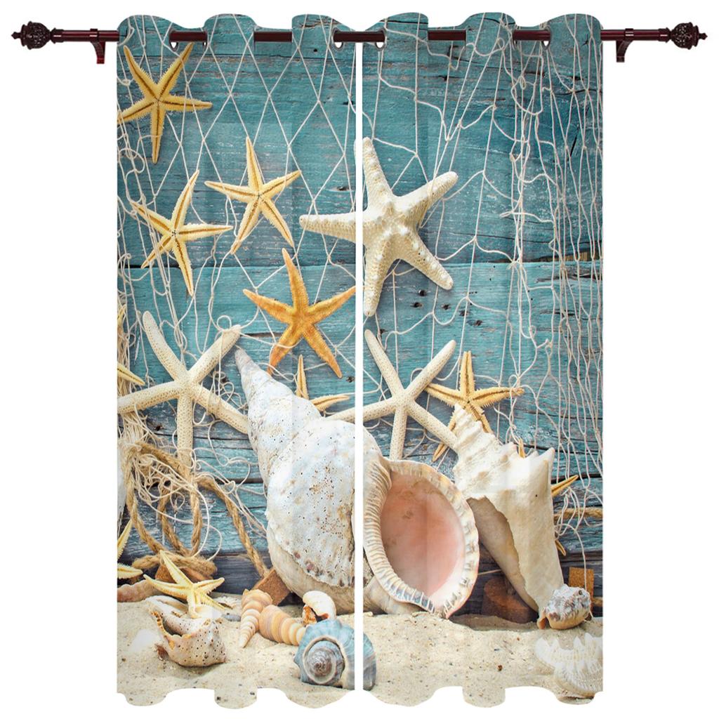 Kaufe Starfish Beach Conch Fishing Net Window Curtains for Living Room ...