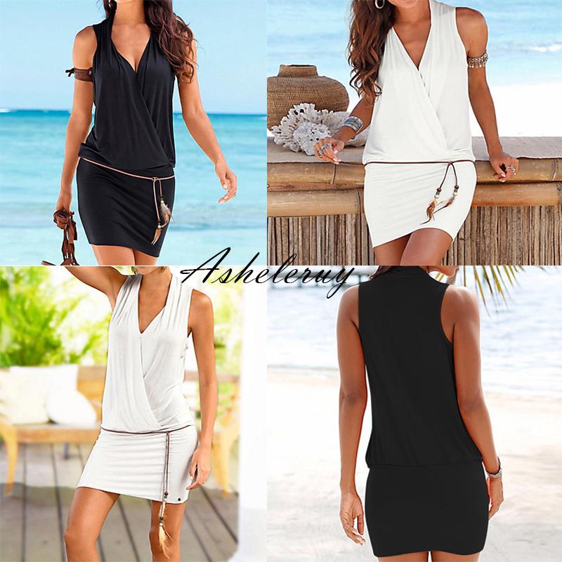 Buy Womens Casual Sleeveless Retro Party Mini Beach Sun Dress at ...