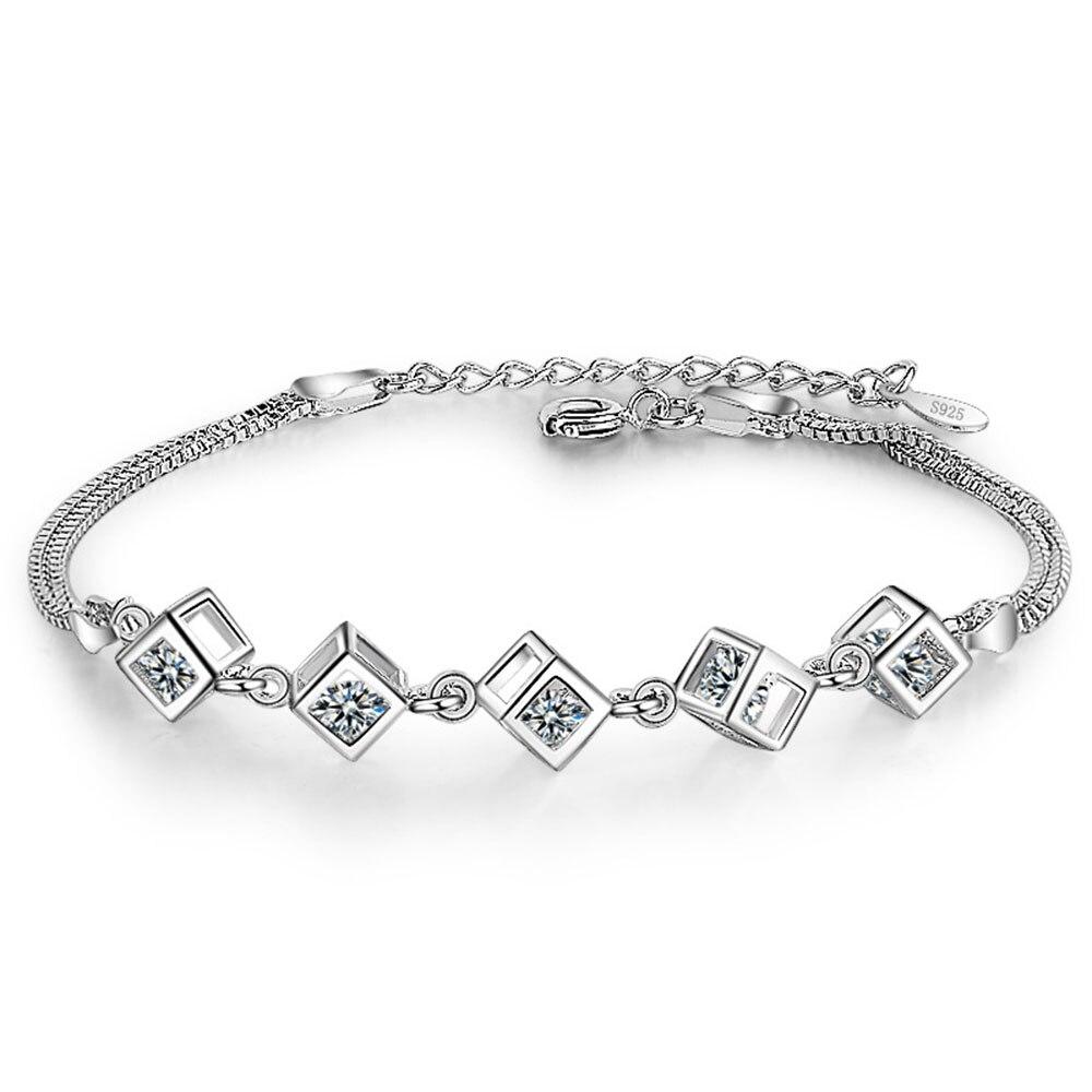 Cheap New 925 Sterling Silver Women Bracelets Fashion All-match Square ...