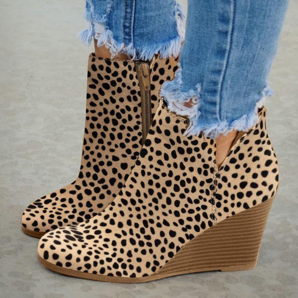 Buy Women's Ladies Fashion Girls Leopard Wedges Ankle Zipper Short ...
