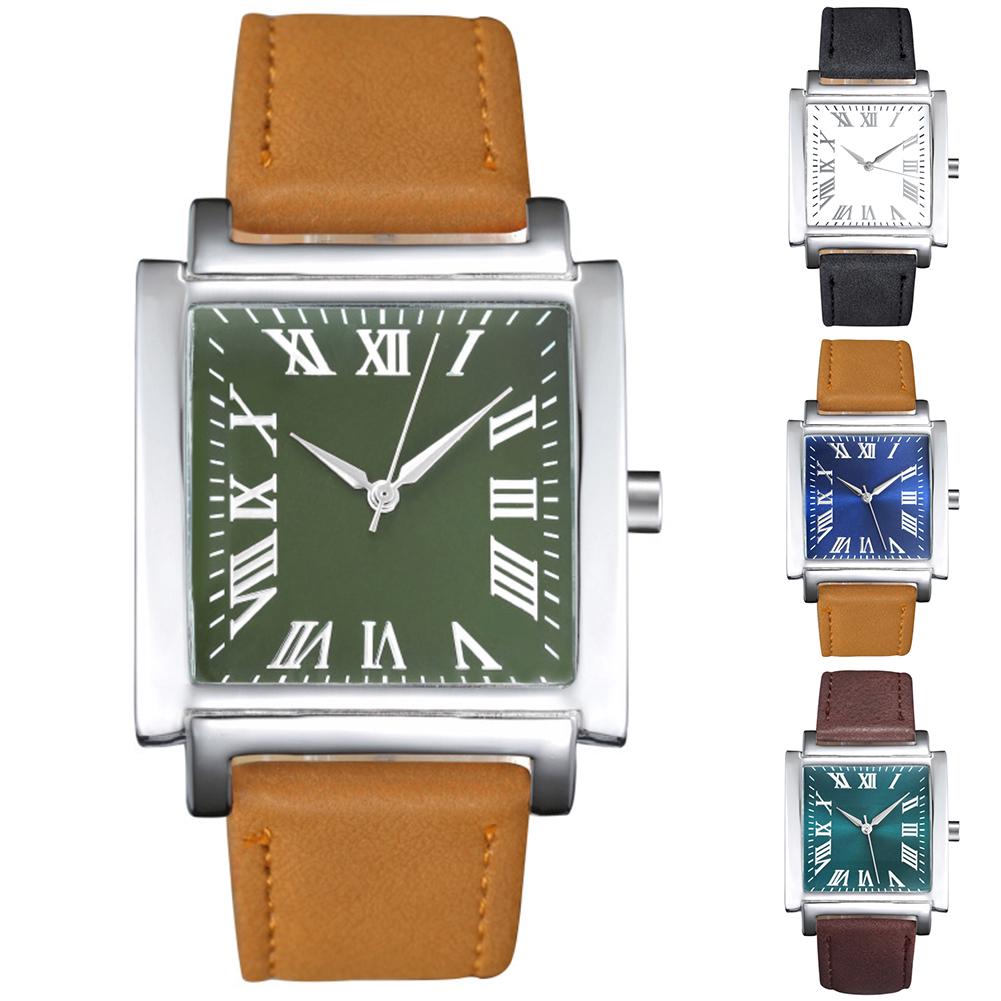 Buy Dial Numeral Roman Square Men Fashion Faux Leather Strap Analog ...