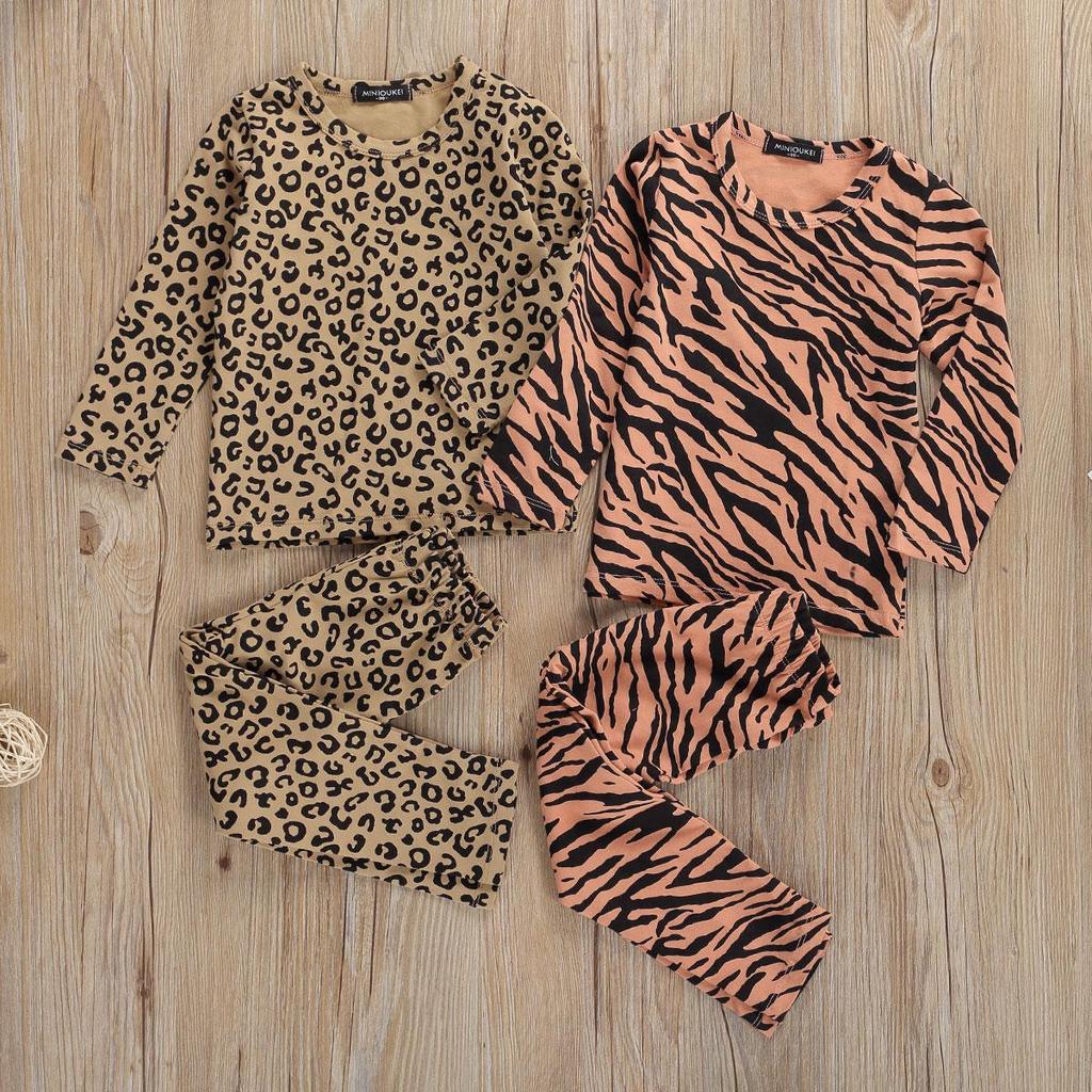 Buy Kids Zebra Leopard Print Pajamas Long Sleeve O-neck Tops+Elastic ...