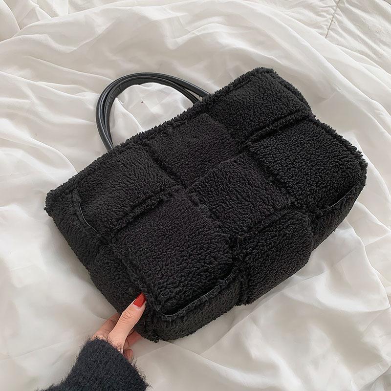 Buy Ins Same Lamb Hair Woven Tote Handbag Wool Shoulder Bag Large 2022 ...