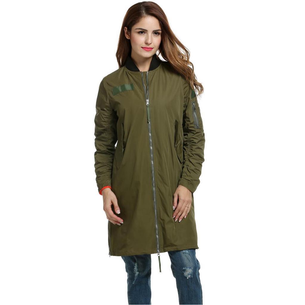 Buy BL Women\'s Classic Sleeve Zip-Up Casual Loose Solid Long Jacket at ...