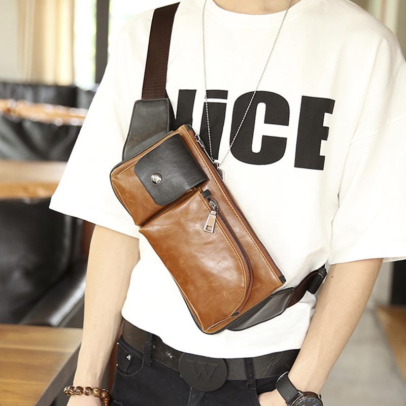Men's Soft PU Leather Chest Bag Laptop Multifunction Crossbody Anti ...