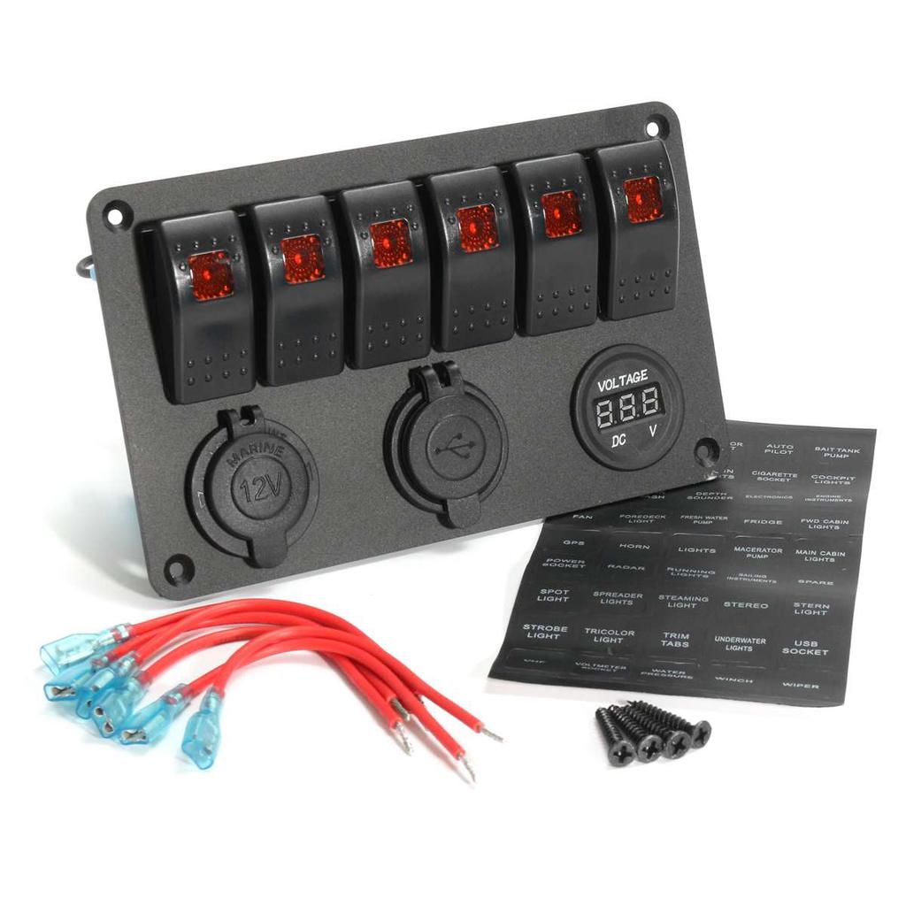 Buy 6 Gang 5 Pin 12V 24V LED Rocker Switch Panel Circuit Breaker ...