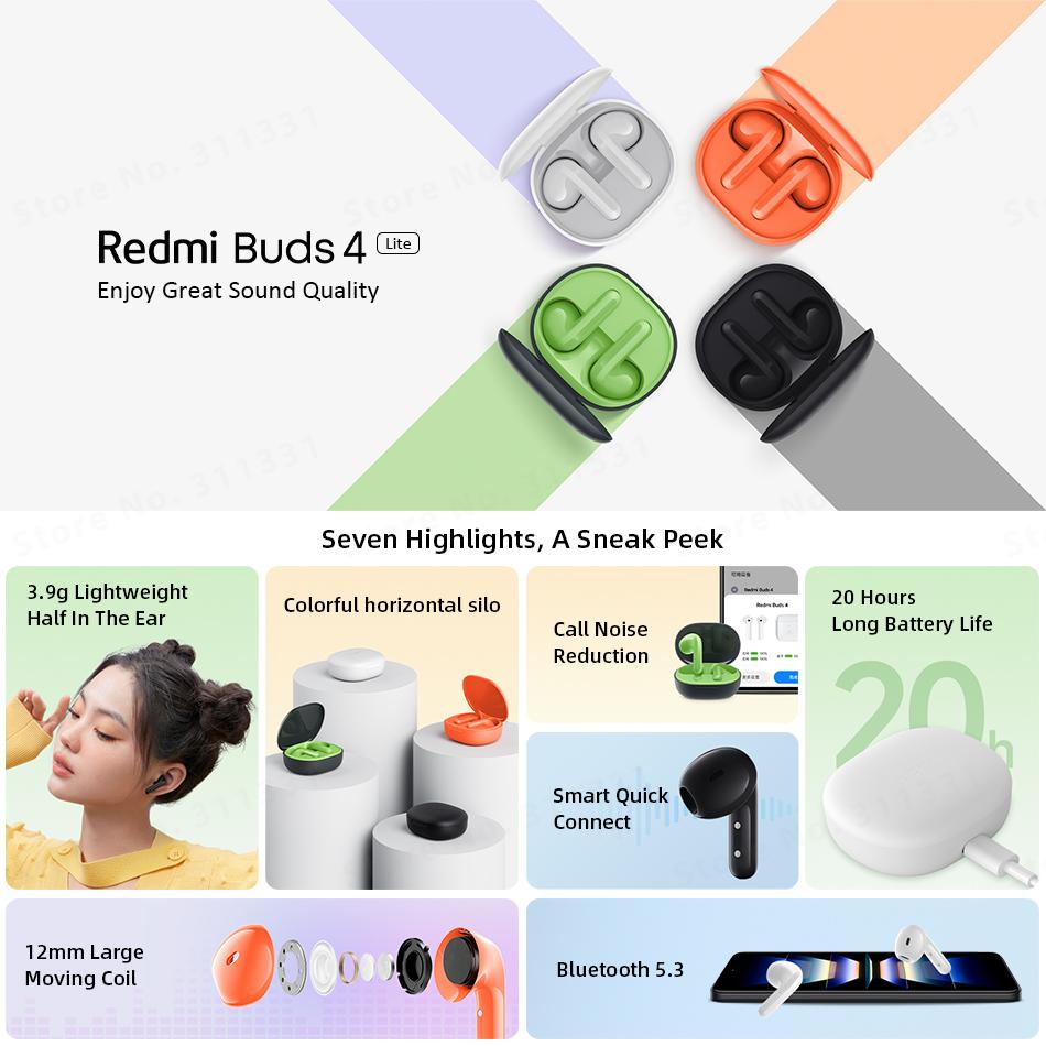 Cheap Xiaomi Redmi Buds 4 Lite Earphones TWS Bluetooth Headset Mi True ...
