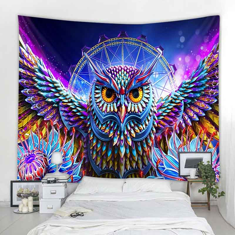 Satın alın Colorful Owl Print tapestry Psychedelic cat art Wall Room ...
