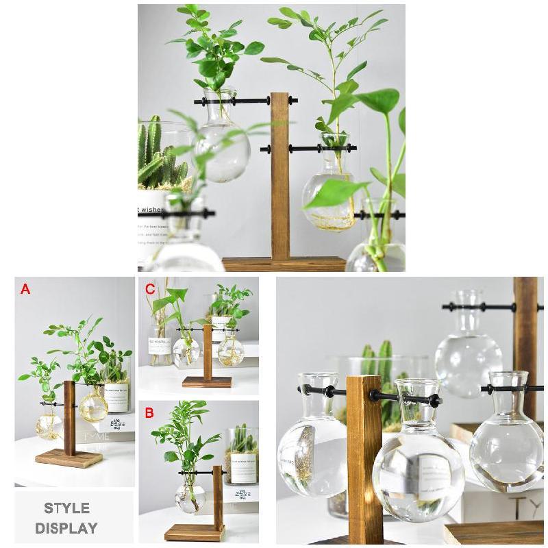 Buy Tray Wooden Hydroponic Plant Desk Flower Office Table Bulb Vase ...