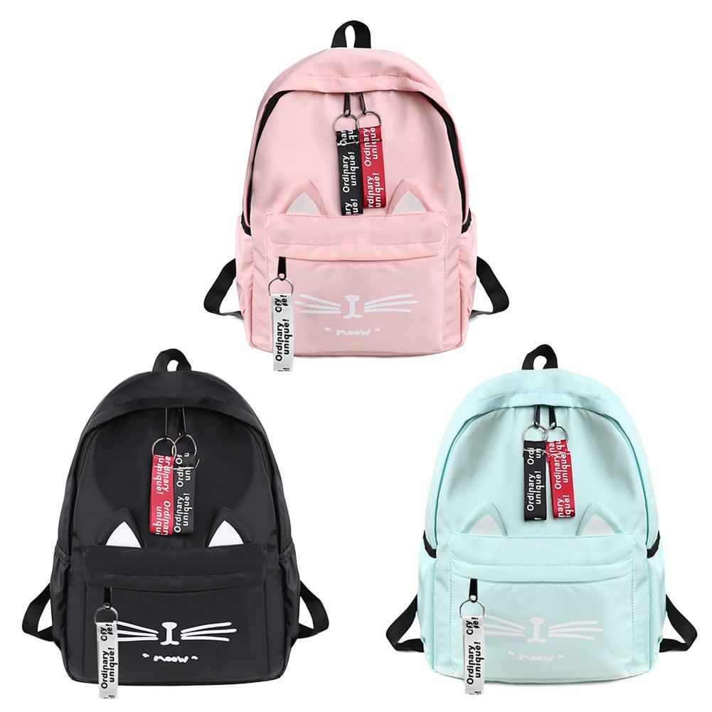 Buy Cute Cat Print Backpacks Women Canvas School Bags Large Capacity ...