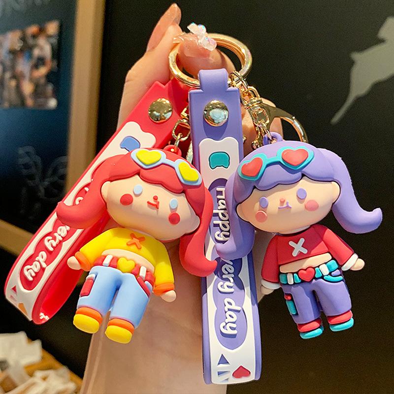 Cute Korean Girl with Pigtails Girl Backpack Kawaii Creative Key Chain ...