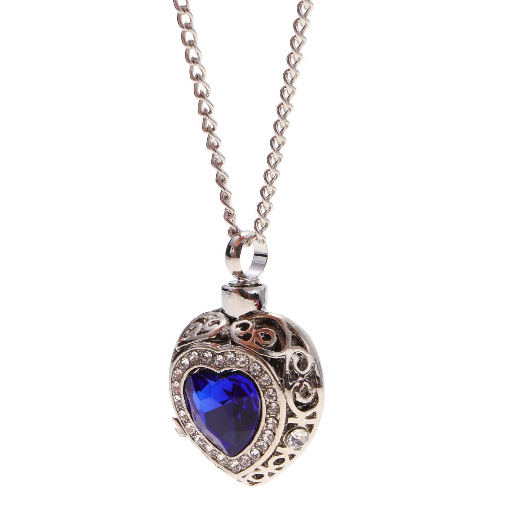 Buy Blue Gemstone Heart with Rhinestone Urn Pendant Memorial Chain ...