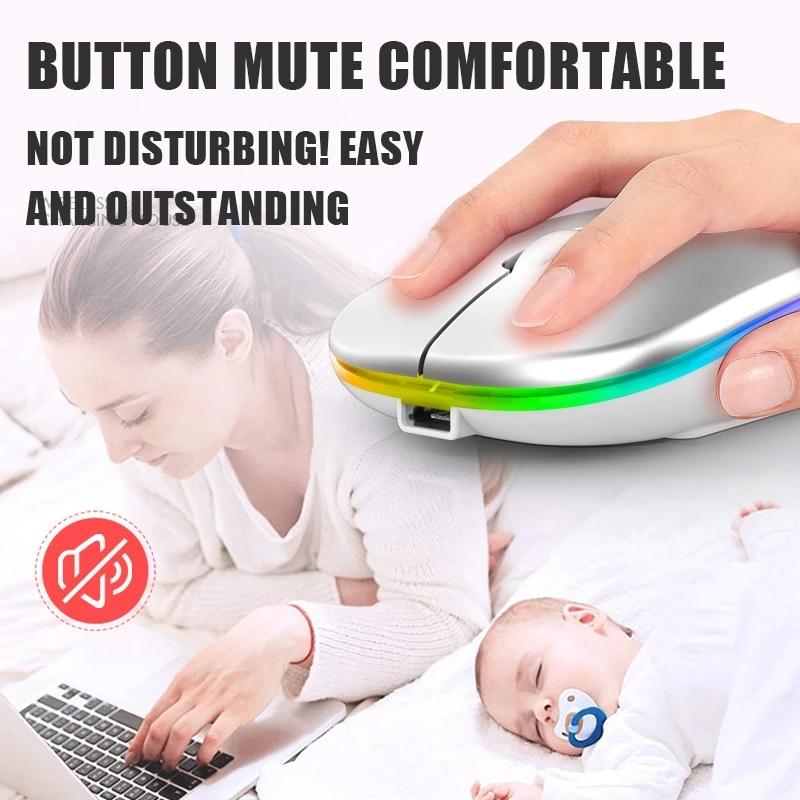 Buy 2.4GHz Wireless Mouse RGB Rechargeable Bluetooth Mice Wireless ...
