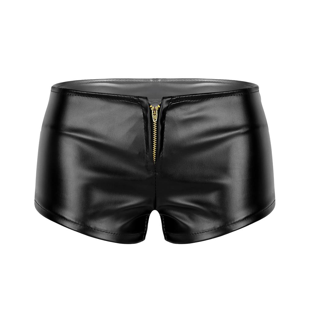 Buy Women Faux Leather Front Zipper Low Waisted Shorts Dancewear ...