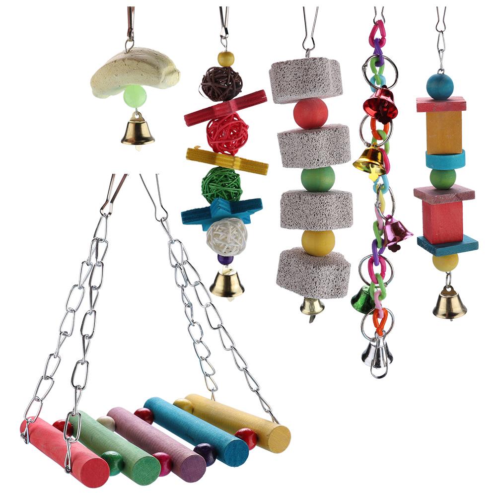 Buy 6Pcs Small Bird Toys Hanging Bell Pet Bird Cage Hammock Hanging Toy ...