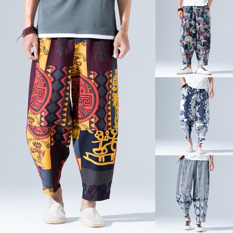 Buy INCERUN Harem Pants Men Print Cotton Loose Vintage Trousers Men ...
