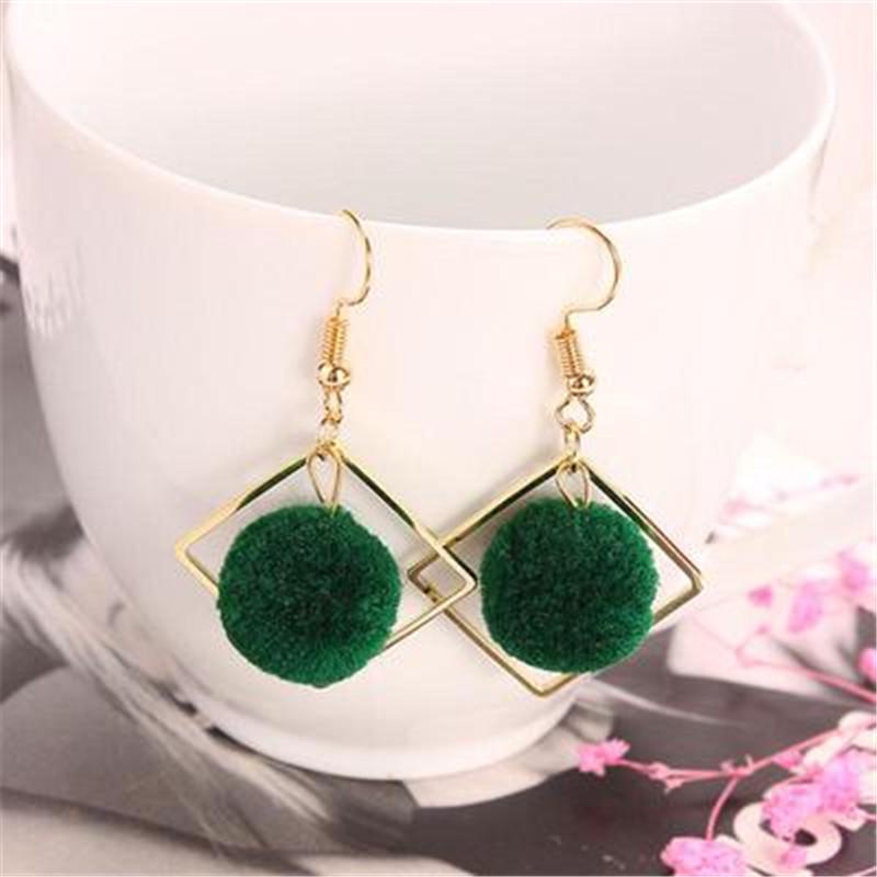 Buy Trendy Female Fuzzy Ball Big Square Earrings Geometric Accessories ...