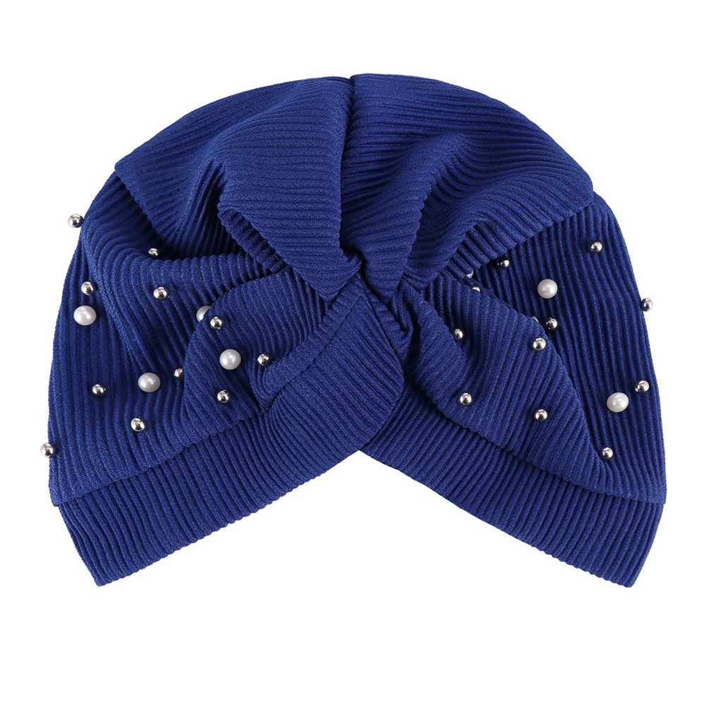 Buy Solid Color Pearl Beads Headwear Turban Hat Muslim Hijab Caps Women ...