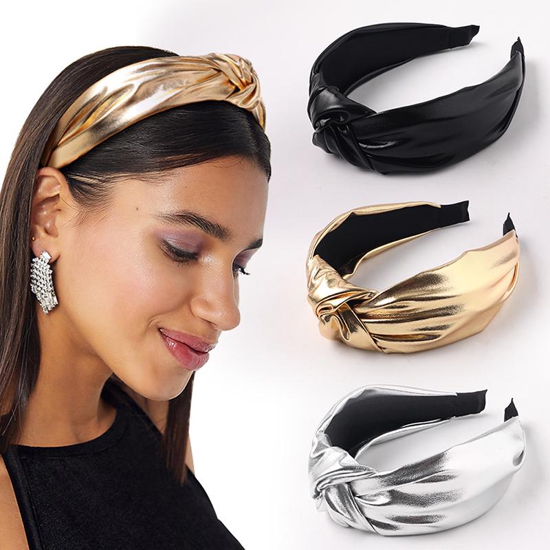 Buy Solid Color Head Hoop Hair Hoop PU Headband Fashion Hair Hoop Wide ...