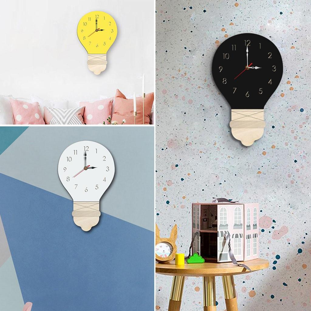 Buy Nordic Style Light Bulb Wall Clock Silent Wooden Clock for Home ...