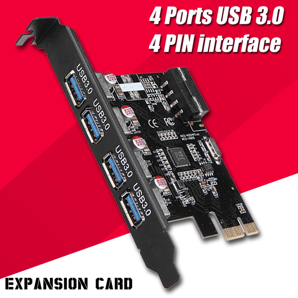 Buy 4 Ports USB 3.0 PCI E Expansion Card Adapter 4 Pin Power Connector ...