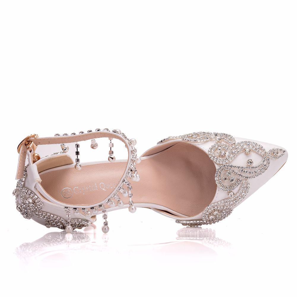 Buy Crystal Queen Women Shoes High Heels Wedding White Diamond ...
