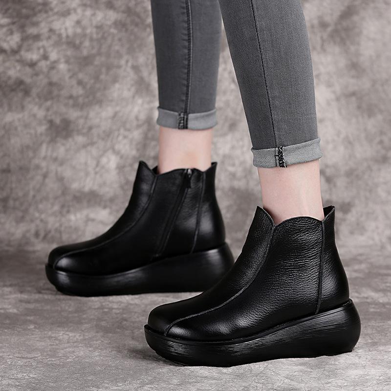 Vintage Bayan Deri Ayakkabı Bayan Platform Botlar Bayan Rahat Ayak ...