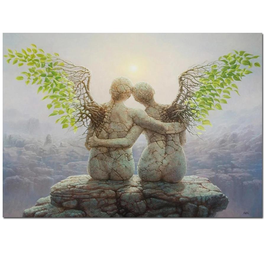 Cheap 5D DIY Diamond Painting Abstract Angel Lovers Tree Sunrise Cross ...