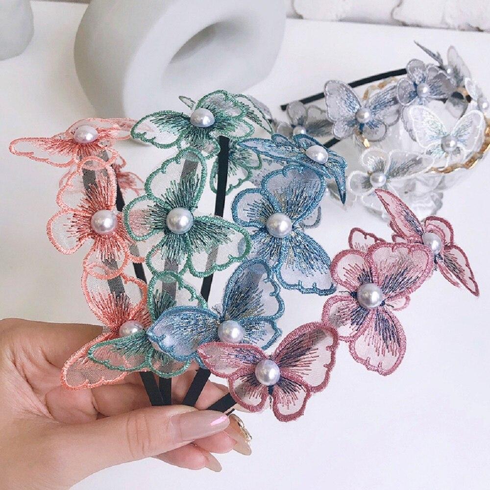 Buy Pearl Net Yarn Butterfly Hair Band Woman Girl Headband Hair ...
