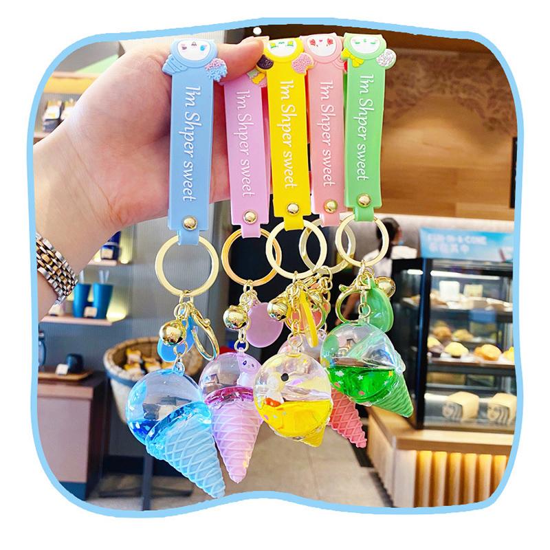 Buy Cute Ice Cream Keychain Moving Liquid Quicksand Key Ring for Women ...