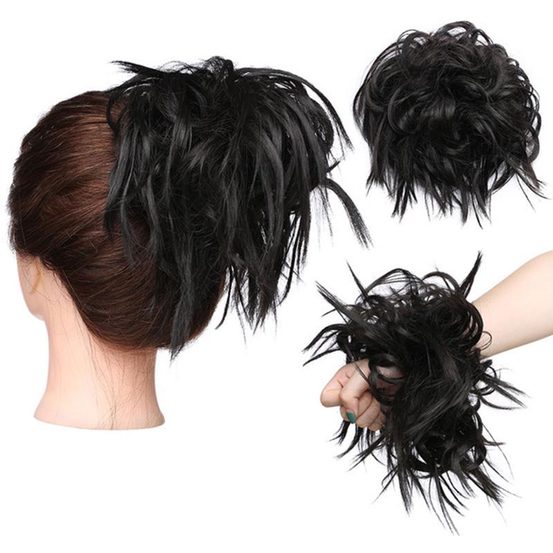 Buy Women Messy Scrunchie Chignon Hair Bun Straight Elastic Band Updo ...