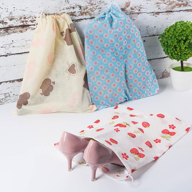 Printed Non-woven Shoe Storage Bag Drawstring Beam Portable Dustproof ...