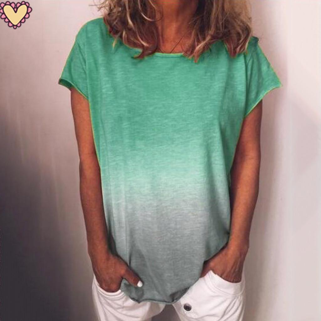 Buy Women's Casual Gradient Color Short Sleeved T-Shirt Tunic Blouse ...