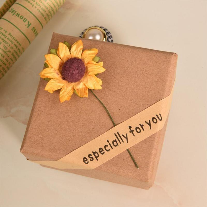 Buy 1pc Vintage Kraft Paper Gift Box With Dried Sunflowers And Label ...