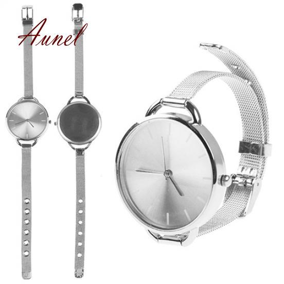 Buy Women Big Round Dial Thin Metal Mesh Band Quartz Watch at ...
