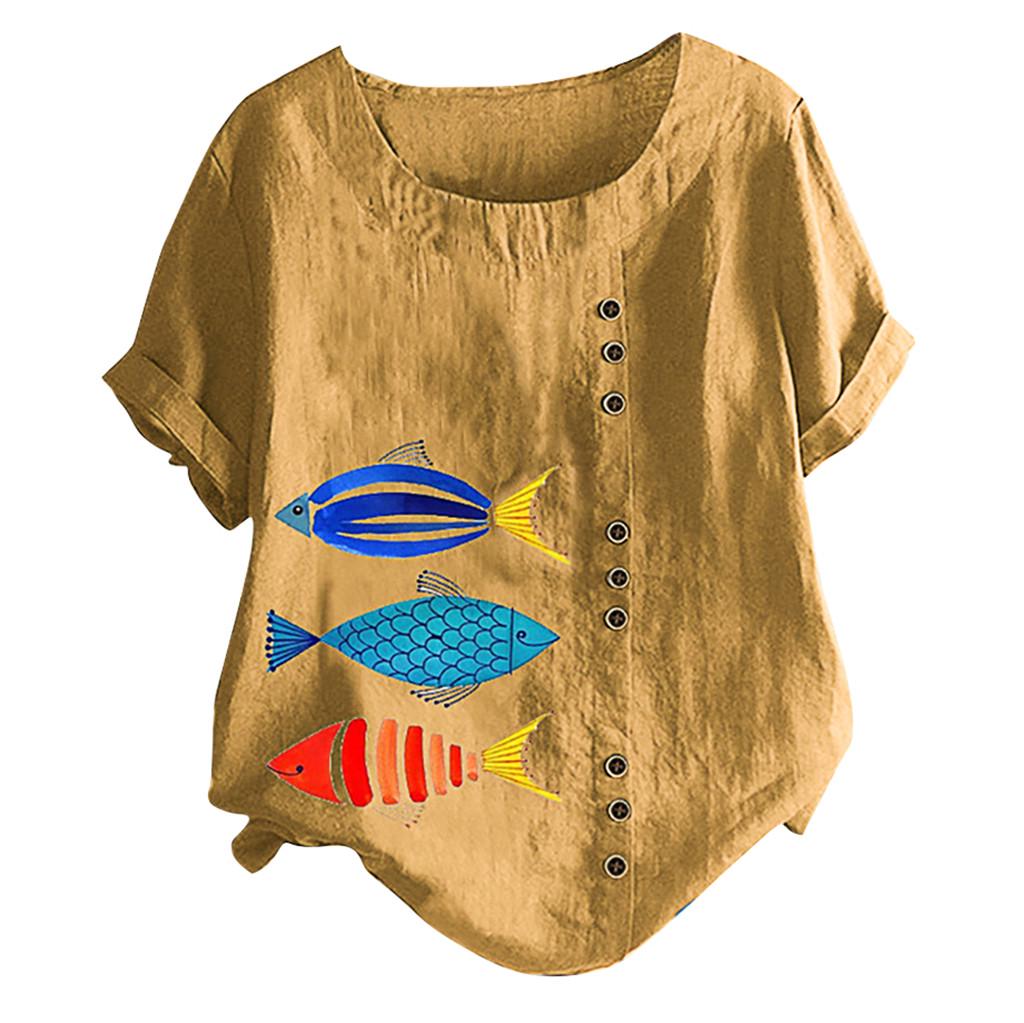 Buy Jonathan Women Fashion Loose Plus Size Fish PrintedShort Sleeve ...