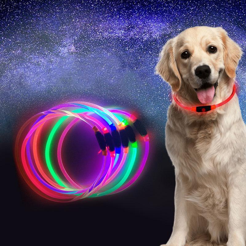 Buy Pet PU LED Light Up Collar Adjustable Safety Dog Silicone Neck ...