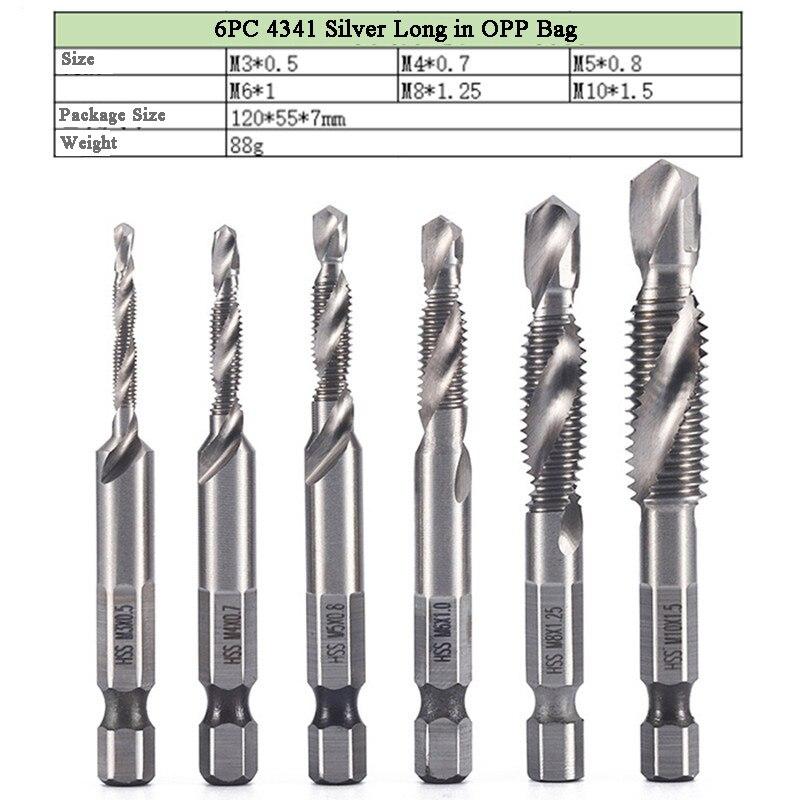 Buy 1/2/3/6pcs Tap Drill Bit Hex Shank Titanium Plated HSS Screw Thread ...
