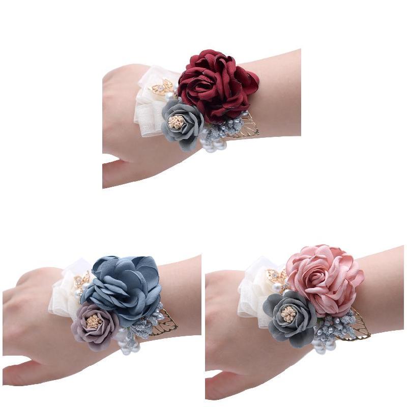 Buy Ceremony Party Artificial Bridesmaid Prom Flower Wrist Hand Flower ...