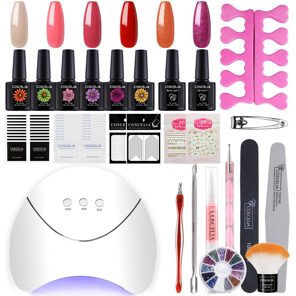 Buy Gel Nail Set 6Pc Color Gel Varnish 36W LED UV Lamp Top Base Coat ...